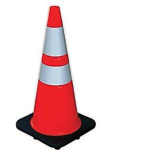 JBC Safety S70032CT3M64 JBC 28" Orange PVC Revolution Series 1-Piece Traffic Cone with Black Base/4"/6" 3M Reflective Collar