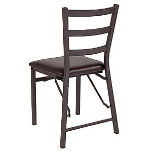 EMMA + OLIVER 2 Pack Ladder Back Metal Folding Chair with Brown Vinyl Seat