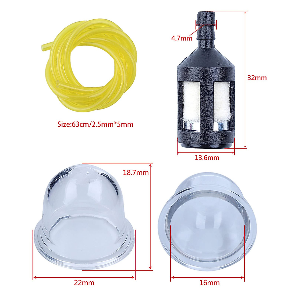 Adefol Fuel Filter + Fue Line+Primer Bulb for Homelite BP250 HB18V GST GST18 GSTBC HBC18 HBC30 HBC30B HGT HLT15 HLT16 HLT17C HLT18 HLT28 HT17 HT19 ST175G ST185 String Trimmer Blower