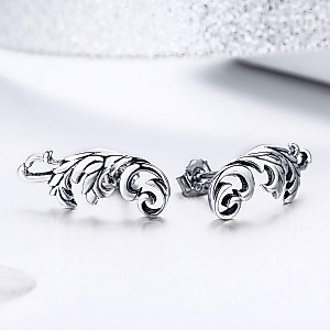 Antique Flower Stud Earrings Sterling Silver 925 Elegant Vintage Leaf Climber Crawler Earring Ear Piercing Thanksgiving Christmas Day Gifts for Women