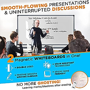 Zenguin Mobile Whiteboard – Easel Style Dry Erase Board w Locking Wheels - Double Sided Magnetic Easel Board - Adjustable Height Rolling Whiteboard - Portable Whiteboard w Accessories (48x36, Gray)