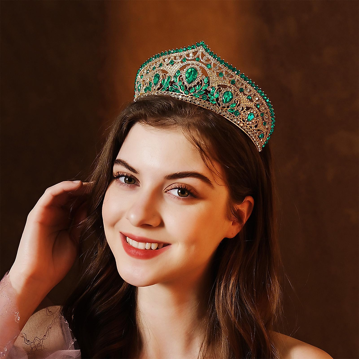 HEWEICSY Green Tiaras and Crowns for Women,Wedding Tiara for Bride,Rhinestone Queen Crown,Crystal Costume Hair Accessories for Birthday Prom