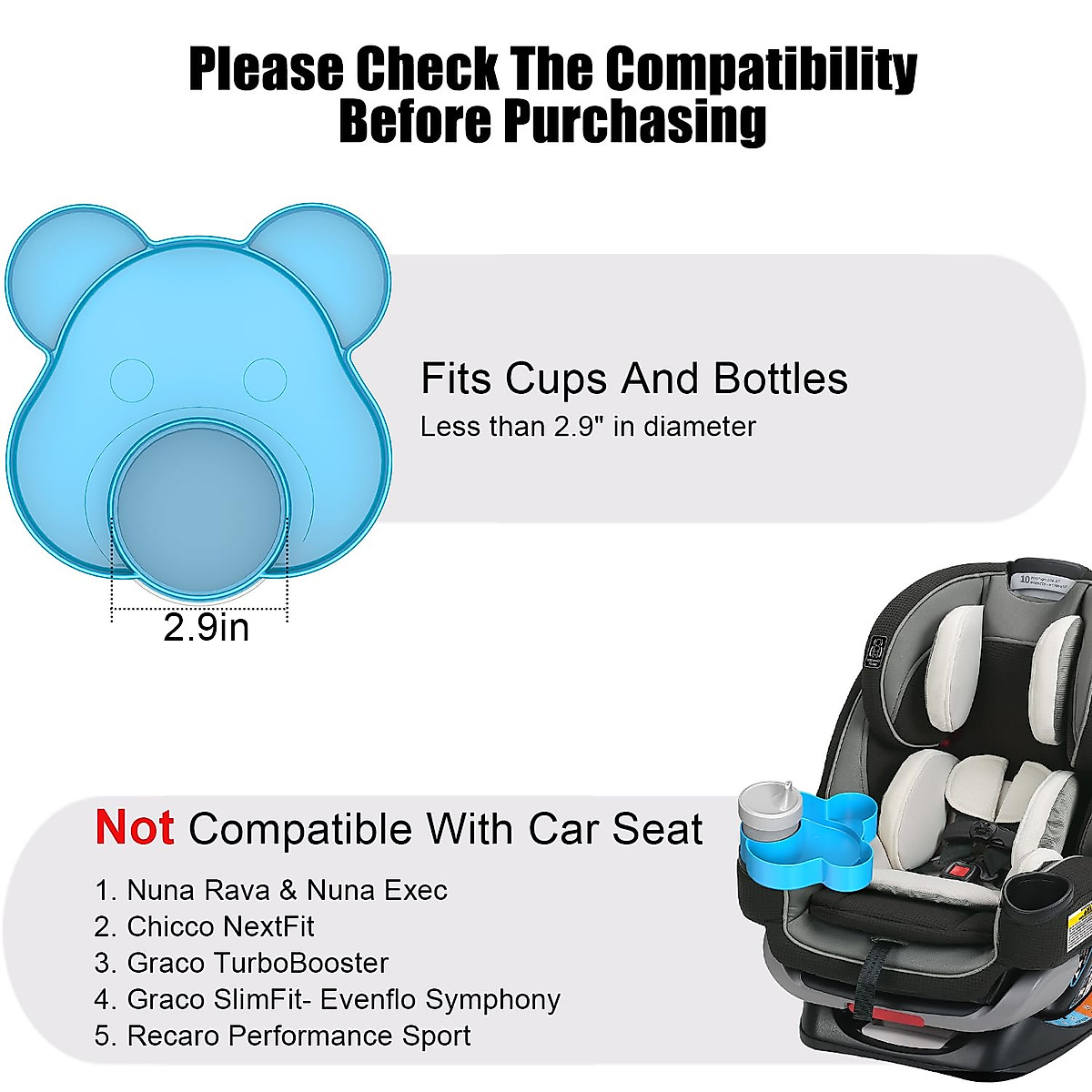 BlueOrigin Car Seat Snack Tray - Travel Tray for Kids Car Seat, Stroller, Booster and Anywhere with a Cup Holder, Toddler Road Trip Essentials Food Plate for Snacks, Toys, Entertainment (Blue)