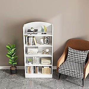 ALISENED 5 Shelf Bookcase, 47" Wood Tall Bookshelf and Bookshelves, Multifunctional Storage Organizer Shelving for Bedroom Library Living Room Home Office, White