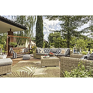 GAD Great American Distributors Yarpeq Premium Tropical Palm Tree Leaves 5x8 Indoor Outdoor Area Rug, Green/Cream, Stain Fade Resistant Rug for Patio, Porch, Lanai, Pool,Kitchen Bedroom