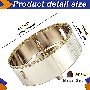 4 1/2 Inch (115mm) Diamond Hole Saw with Pilot Bit, DaduoRi 4.5 Inch Tile Hole Saw with Center Drill Bit for Marble, Granite, Ceramics,Porcelain, 1-1/2" Depth of Cut for Thick Countertops