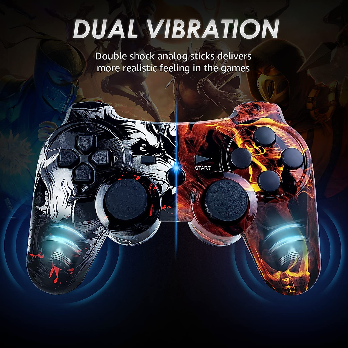 CHENGDAO Controller for PS3 2 Pack Wireless Controller for Playstation 3 Game Remote with Double Shock, Upgrade Joystick Control for PS3 Remote with Rechargeable Battery, 6-Axis & USB Charging Cable