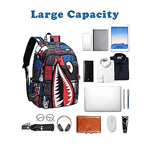 XKJFOTCY Shark Backpack for Boys, Fashion Multi-Functional Teens Bookbag, Laptop Backpack, Casual Daypack