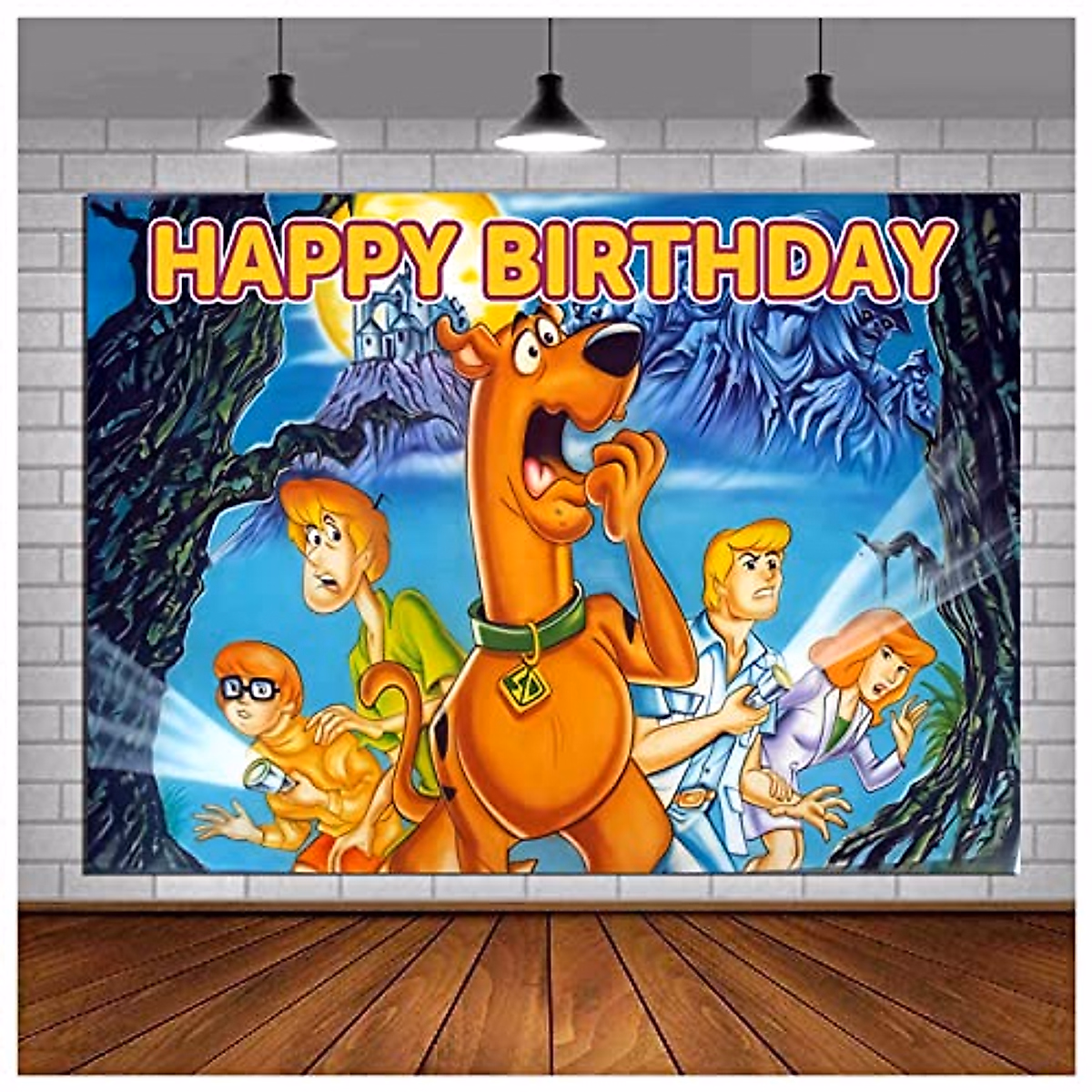 Cartoon Scooby Doo Photography Backdrops Mystery Machine Van Halloween Scooby Doo Zombie Island Photo Background 5x3ft for Kids Birthday Party Decoration Banner