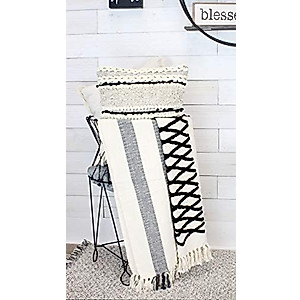 AuldHome Design Boho Farmhouse Throw, Black and Off White 50 x 60 Inch Striped Blanket