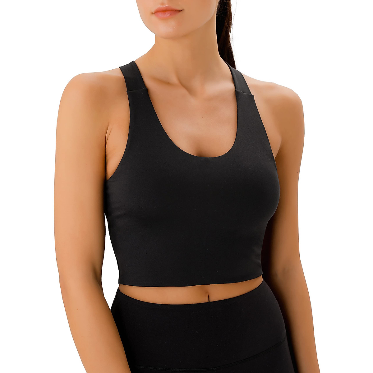 JOYSPELS Sports Bras for Women Extra Comfort Criss-Cross Back Padded Workout Tops for Women Medium Support Black