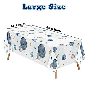 BkeeCten 3Pack First Trip Around The Sun Space Party Tablecloths Outer Space Theme Disposable Rectangle Table Cover Decorations for 1st Birthday Baby Shower Party Tablecover Supply, 86.6x51 Inch