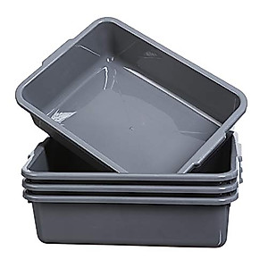4-Pack Commercial Bus Tubs 8L, Grey Plastic Bus Box/Tote, Bus Wash Dish Basin Pans