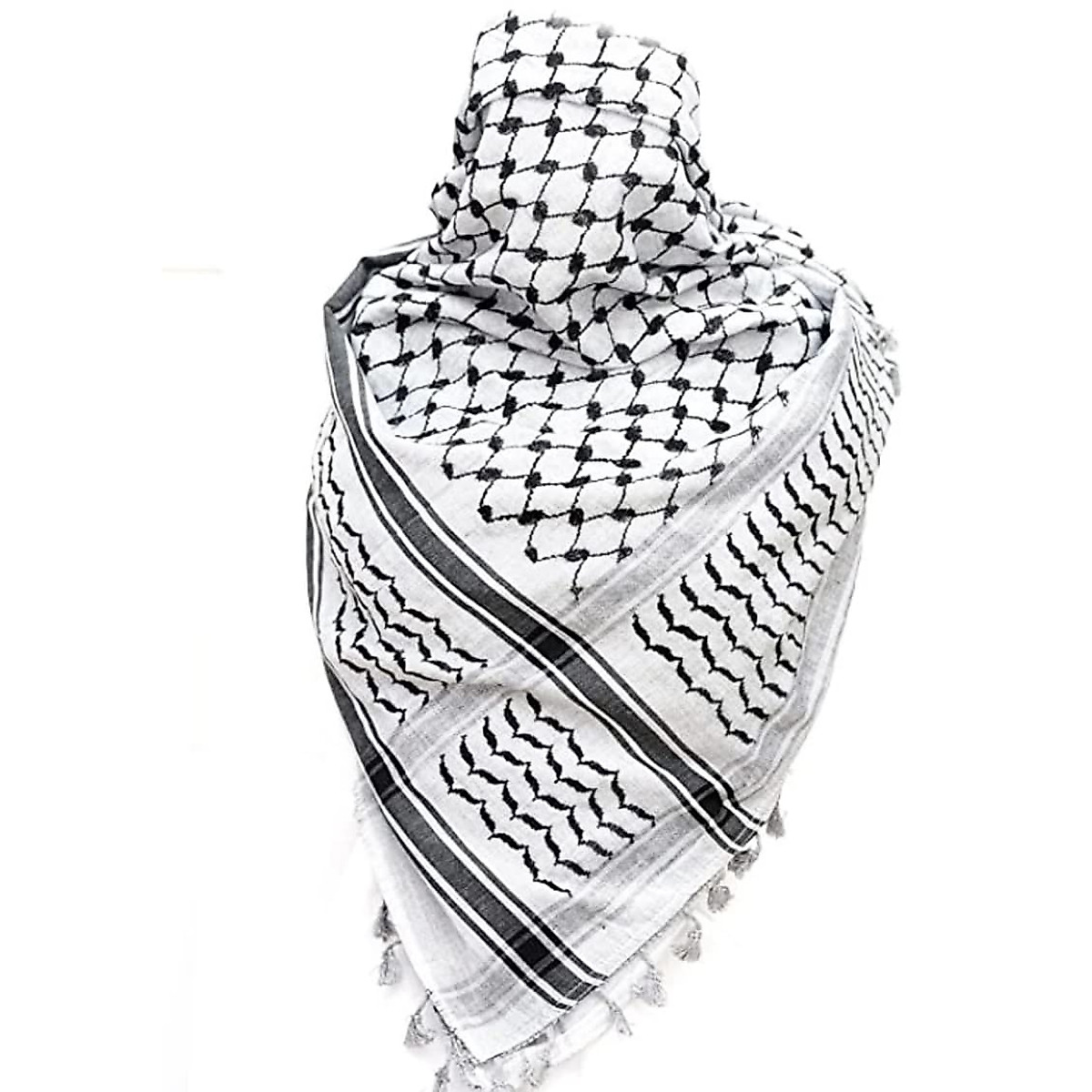 Shahadah Palestine scarf, Keffiyeh, Arafat Hatta, wide with tassels, Shemagh Keffiyeh Arab houndstooth100% Cotton Unisex Scarves (White black)