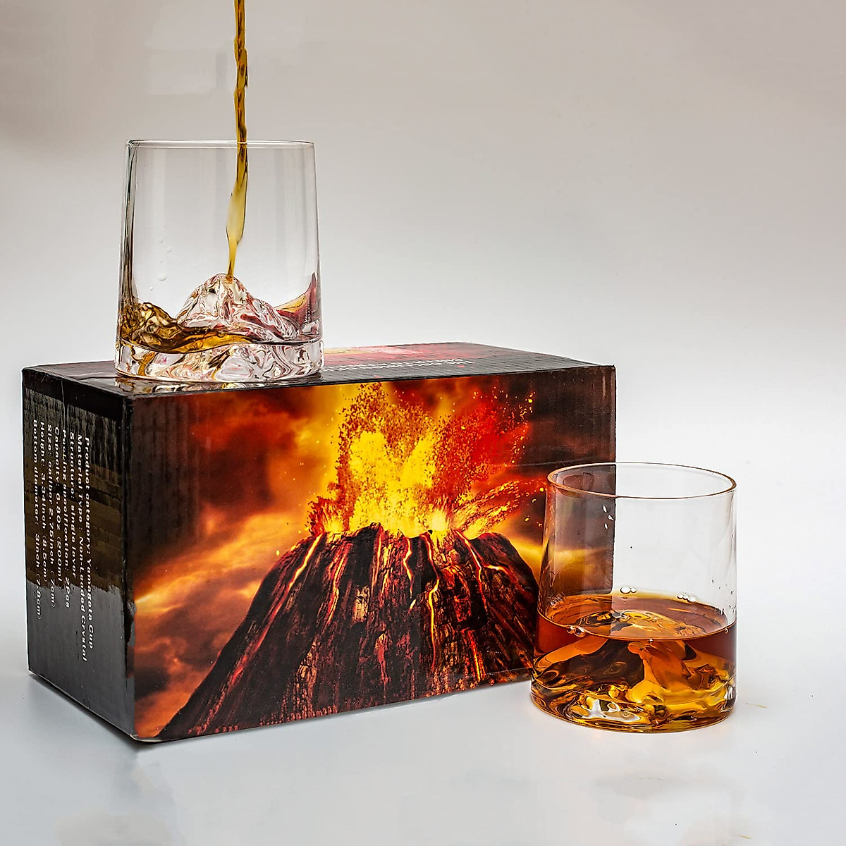 HCYCFY Old Fashioned Whiskey Glasses Set of 2 with Slate Coasters，8.5 oz Mountain Crystal Glass for Drinking Bourbon,Cognac， Scotch, Cocktails, Gift For Men, Dad, Husband, Boyfriend