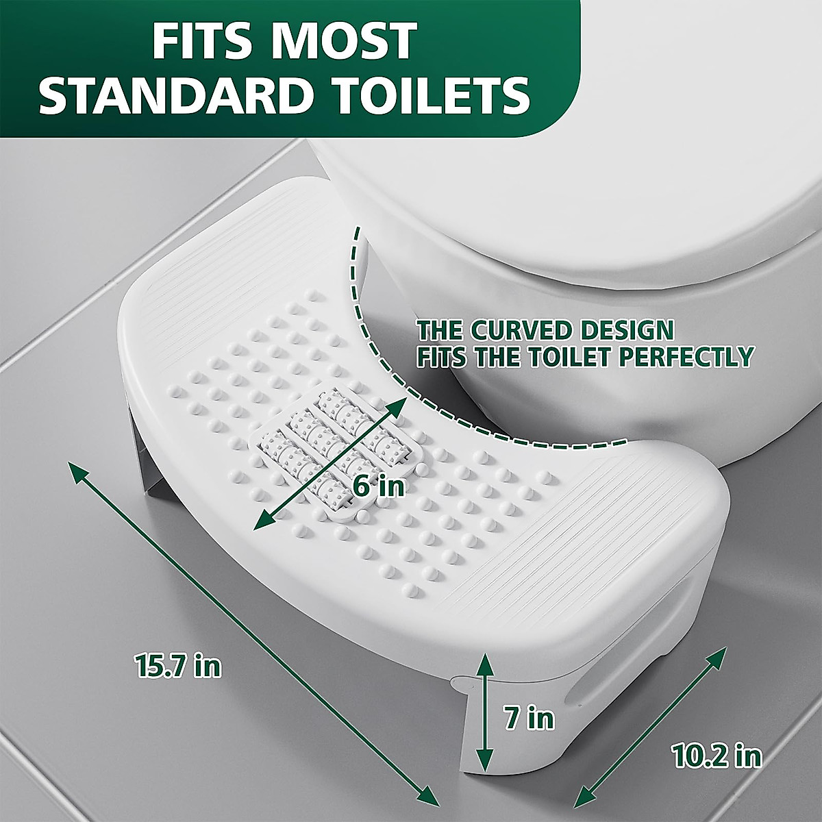 Toilet Stool for Adult Poop Stool for Bathroom, 7 Inch Foldable Portable Toilet Stool for Adults, Non-Slip Toilet Step Stool for Bathroom, Footrest Stool for Pooping, Toilet Assistance Step(White)