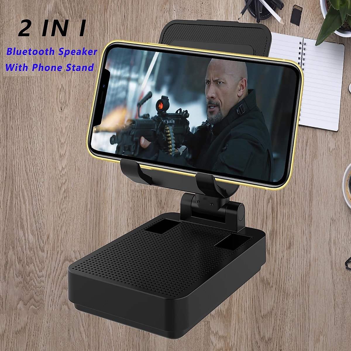 Gifts for Men, Mobile Phone Stand with Bluetooth for Him Dad Women,HD Surround Sound Perfect for Home and Outdoors with Bluetooth Speaker for Desk Compatible with iPhone/ipad/Samsung Galaxy(Black)
