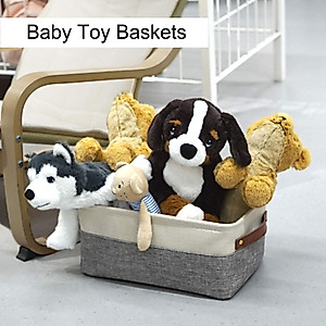 HNZIGE Small Storage Baskets for Organizing(6 Pack) Fabric Baskets for Shelves, Closets, Laundry, Nursery, Decorative Baskets for Gifts Empty (White&Gray, 11.8" x 7.8" x 5.1")