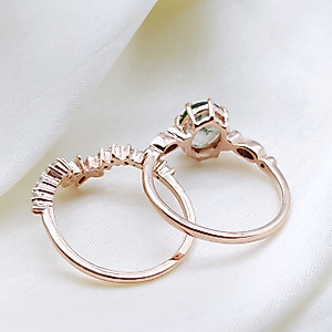 Natural Moss Agate Ring Set For Women Pear Oval Shaped Gold Ring Silver Ring Delicate Ring Stacking Ring Promise Ring For Women's Birthday Gift By FOREVER GEMS & JEWELS, Rose Gold,White,Green,Silver