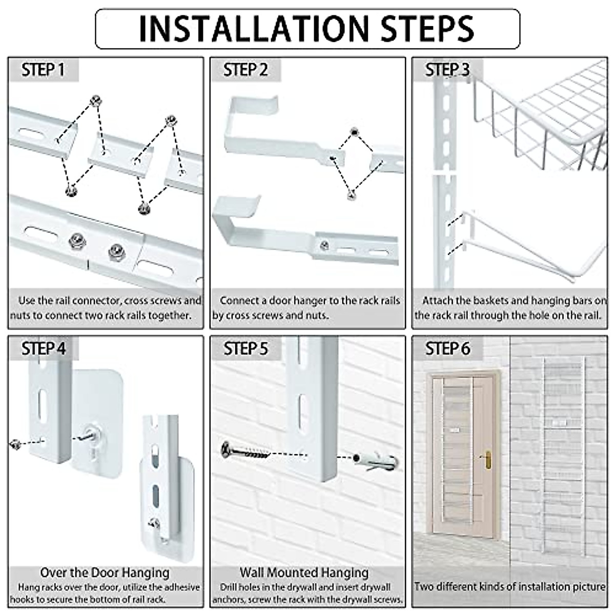 Aconfei Over The Door Pantry Organizer, 8-Tier Pantry Door Organizer Rack, Wall Mounted Heavy-Duty Metal Spice Rack for for Kitchen, Bathroom, Bedroom and Storage Room