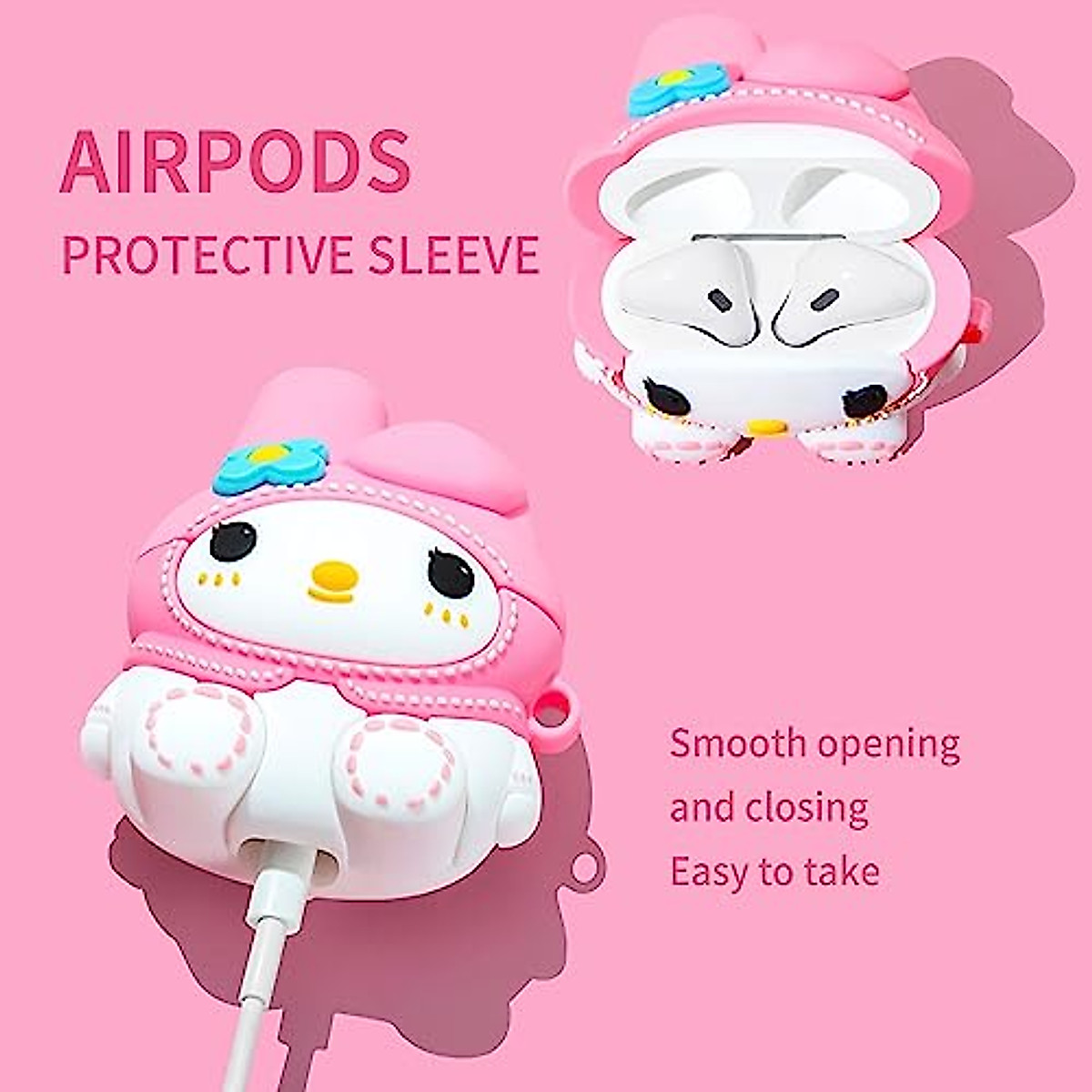 Cute Airpods 2nd Generation Case Cover, Soft Silicone Pink Kawaii Airpods Case for 2nd/1st, Funny Aesthetic Cool 3D Case Cute for AirPods 1&2nd with Lanyard Keychain (Pink)