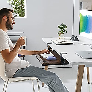 ETHU Keyboard Tray, 26.77" X 11.81" Large Size Keyboard Tray Under Desk with C Clamp-on Mount Easy to Install, Computer Keyboard Stand, Ergonomic Keyboard Tray for Home and Office (Walnut)