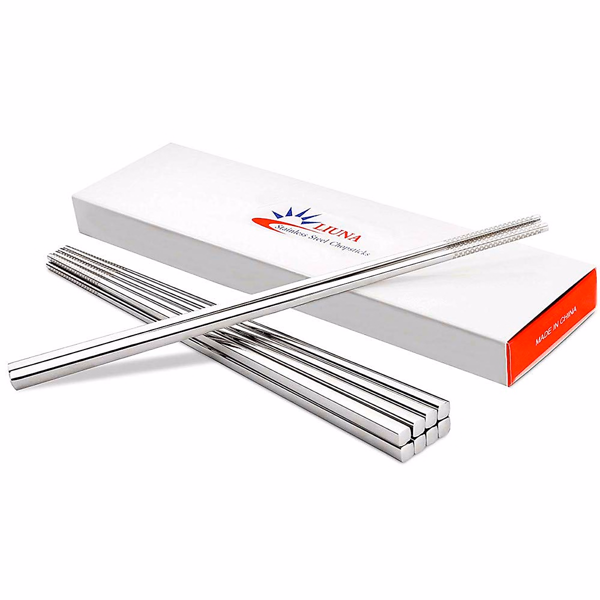 LIUNA Reusable Metal Chopsticks 304 Stainless Steel Chopsticks 9 Inch Mirror Polish Square Chop stick 5 Pairs Gift Set