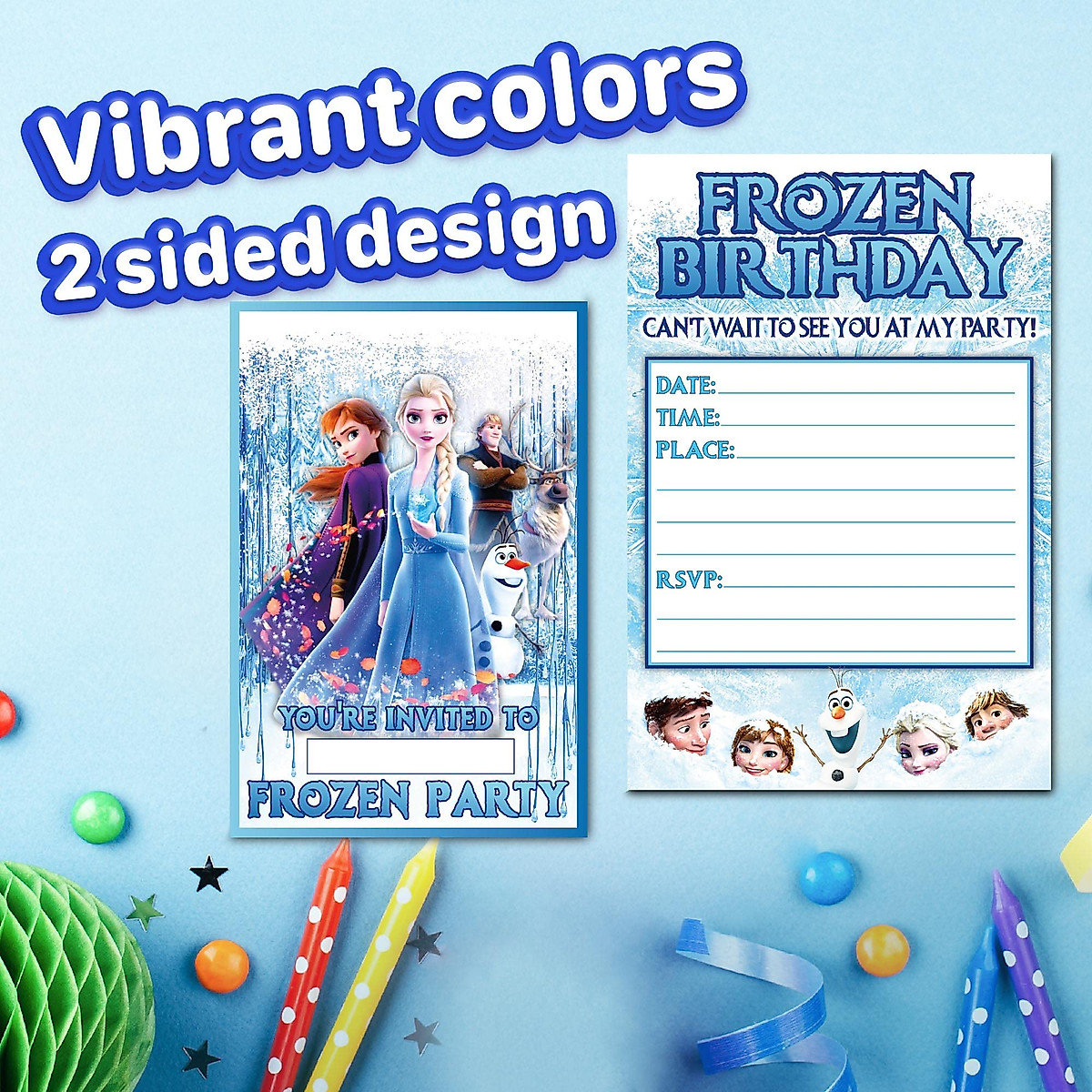 Set of 20 Winter Princess Themed Happy Birthday Invitation Cards & Envelopes – Lightweight (240g), Postcard Style Invites for the Perfect Party Pack