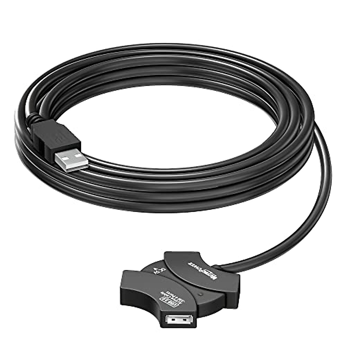 MutecPower 16.5 ft (5m) USB 2.0 Active Extension Cable with 4-Port USB Hub and extention chipset - USB Male to Female Cord/Repeater Cable 16.5 Feet Black