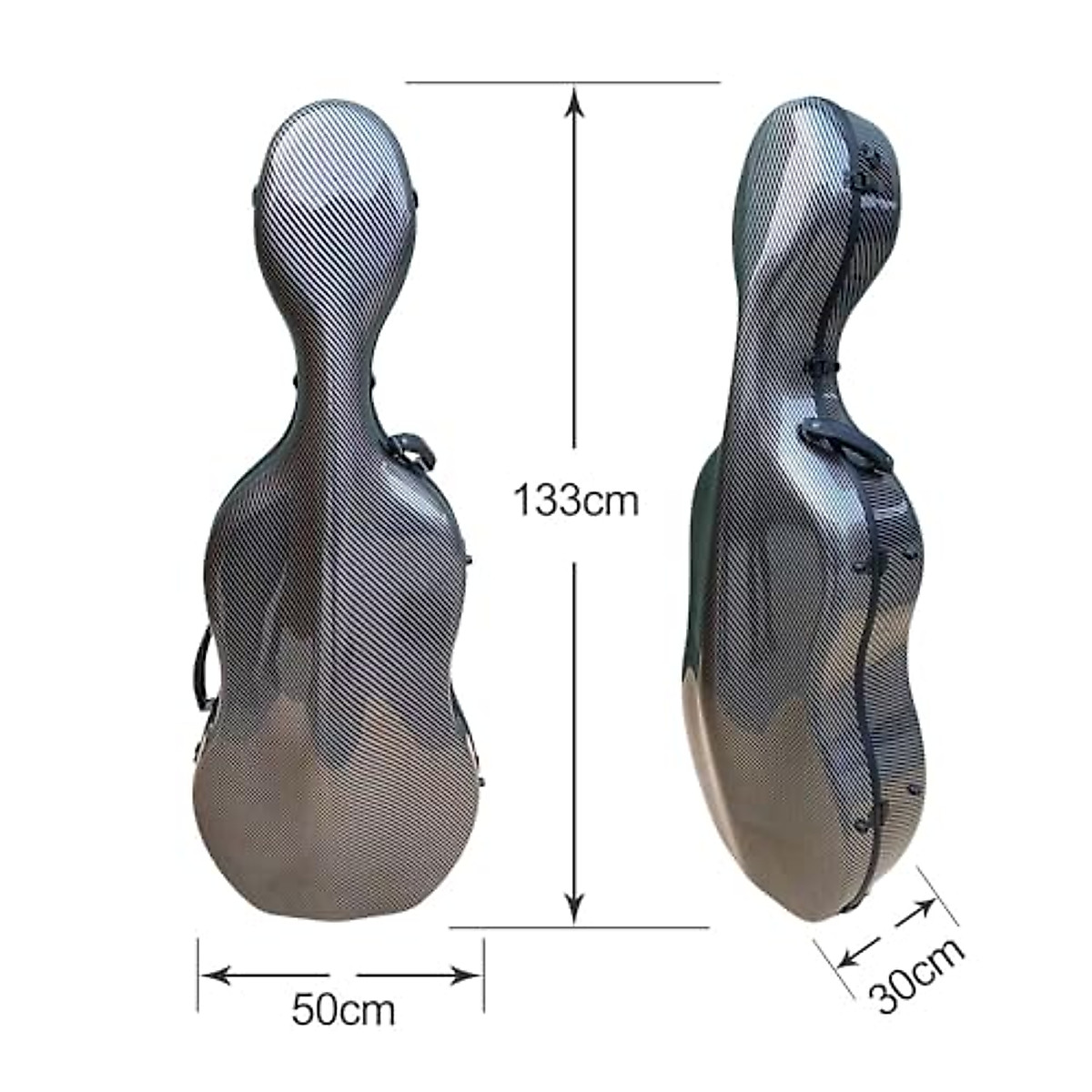 WUQIMUSC Lightweight Carbon Fiber Cello Case 4/4 Full Size, Hard Shell with Wheels, Backpack Straps & Padded Handles, 3.8kg, Durable Stylish Design for Musicians (Black)
