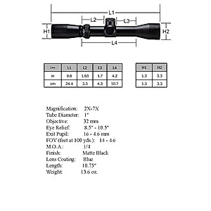Mosin Nagant 2-7x32 Long Eye Relief Scope + Scout Rail Mount for Mosin Nagant 91/30 M38 M44 1891 91/30 1891/30 Rifles +1 Inch Ring + 7.62 x 54R Caliber Cartridge