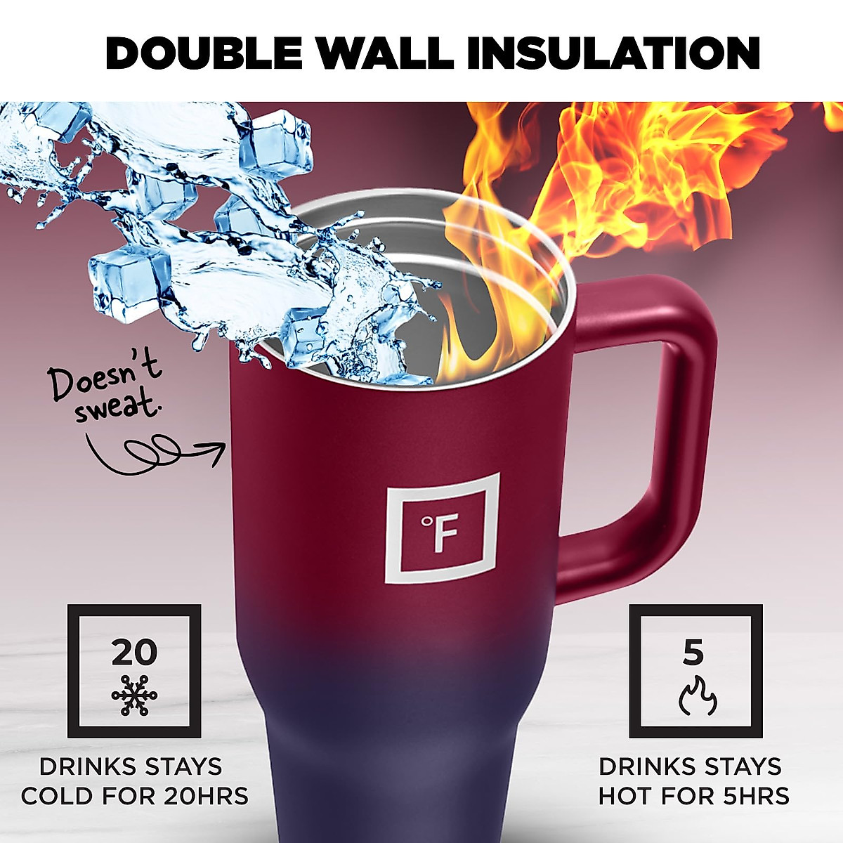 IRON FLASK Co-Pilot Insulated Mug w/Straw & Flip Cap Lids - Cup Holder Bottle for Hot, Cold Drink - Leak-Proof - Water, Coffee Portable Travel Mug - Dark Rainbow, 40 Oz