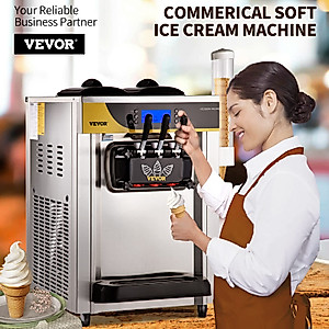 VEVOR Commercial Ice Cream Maker, 2x6L Hopper, 22-30L/H High Output, 2200W Soft Ice Cream Machine w/LCD Panel, Puffing & Shortage Alarm, Countertop Soft Serve Maker for Restaurant Home Party, Silver