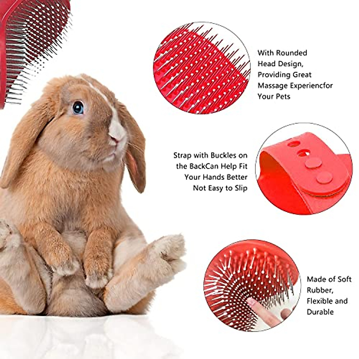 7 Pieces Rabbit Grooming Kit with Rabbit Grooming Brush, Small Pet Nail Clippers and Pet Hair Remover, Pet Shampoo Bath Brush with Adjustable Ring Hand Strap for Small Rabbit, Hamster, Bunny
