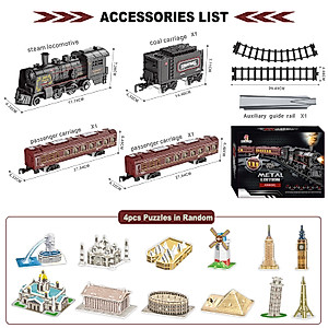 Electric Train Sets for Boys Girls Metal Alloy Christmas Trains Toys Steam Locomotive, Passenger Carriages, Tracks, Light & Sounds Rechargeable Birthday Gifts for Kids 3 4 5 6 7 8 + Years Old Red …