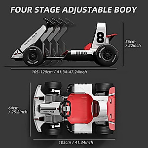 XJD Electric Go Kart 12V Battery Powered Pedal Go Karts for 3+ Kids Adults on Car Electric Vehicle Car Racing Drift Car for Boys Girls with Bluetooth/FM and Remote Control (White)