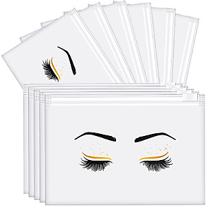 Kajaia 100 Pieces 6 x 4 Inch Eyelash Makeup Bags Clear Eyelash Aftercare Bags Eyelash Cosmetic Bags Empty Lash Zipper Pouches EVA Eyelash Eyebrow Printed Bags Multipurpose Toiletry Bags for Women