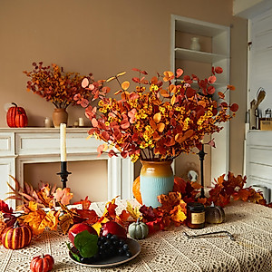 Anna's Whimsy 8 Pcs Artificial Eucalyptus Stems and Fake Babys Breath Flower Fall Decorations Fall Leaves for Fall Home Decor