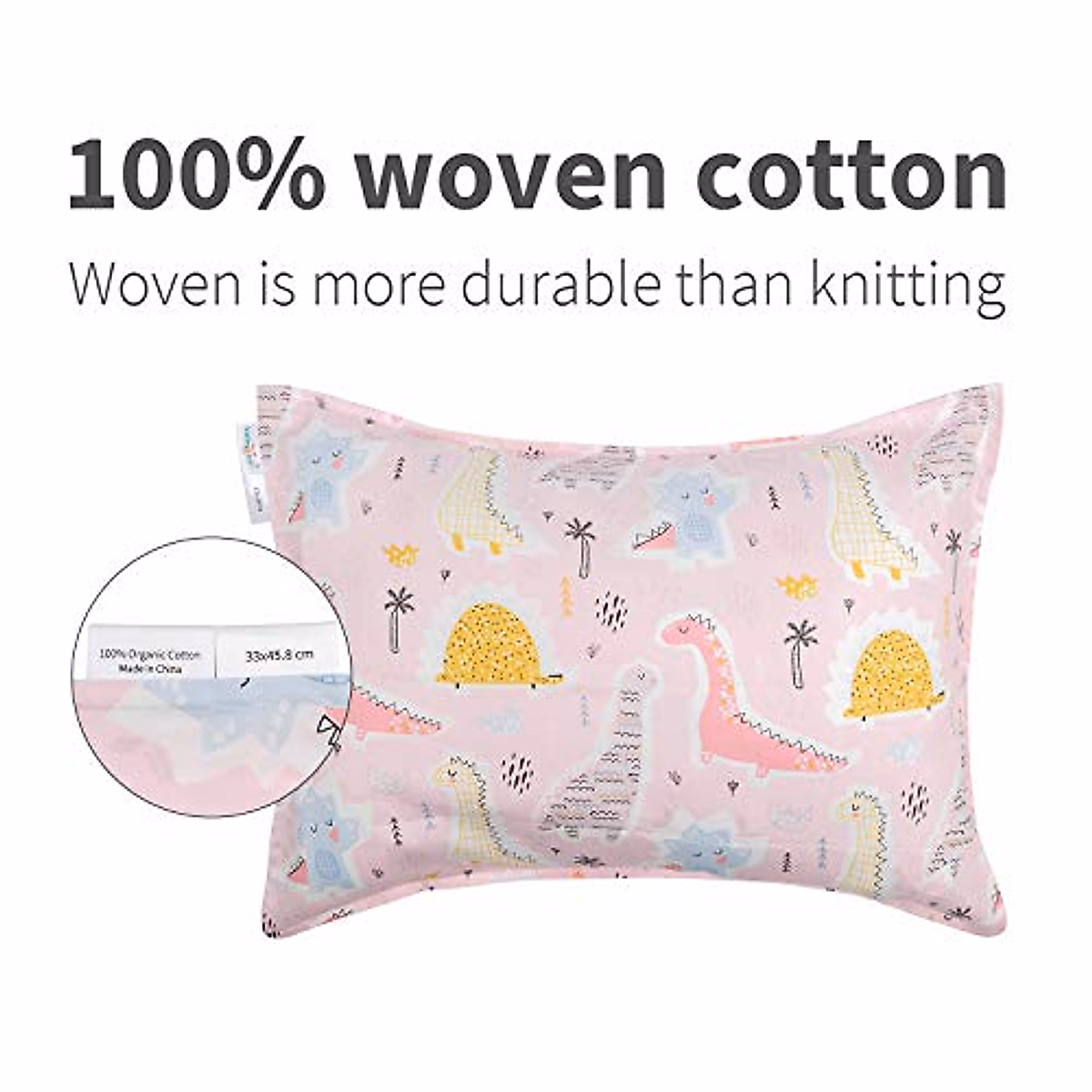 Babygoal 13x18 Toddler Pillowcases Set of 2, Fits Toddler Size Pillow, 100% Woven Cotton, Envelope Closure, Machine Washable Kids Pillow Case 2CFPW13-B