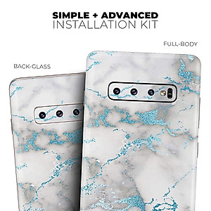 DesignSkinz Marble & Digital Blue Frosted Foil V2 Protective Vinyl Decal Wrap Skin Cover Compatible with The Samsung Galaxy S20 (Screen Trim & Back Glass Skin)