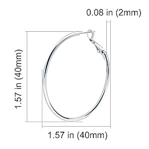 Rugewelry 925 Sterling Silver Hoop Earrings,18K White Gold Plated Polished Rounded Hoop Earrings For Women