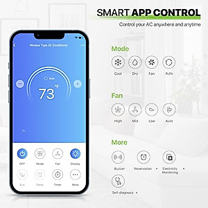 Magshion 8000 BTU Window Air Conditioner with Remote & App Control, 6 Modes – Cool, Dry, Auto-Restart, Fan, Sleep, Cools Rooms up to 350 Sq. Ft., Quiet AC Unit with Easy Install Kit