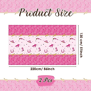 Tudomro Western Cowgirl Theme Birthday Party Tablecover Pink Felt Horse Tablecloth, Cowgirl Table Cover for Western Cowgirl Birthday Baby Shower Decorations(2 Pack)