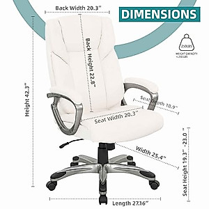 ICOMOCH Modern Soft Leather Ergonomic Executive Computer Office Boss Padding Armrest Swivel Desk Task Chair, Large, Offwhite
