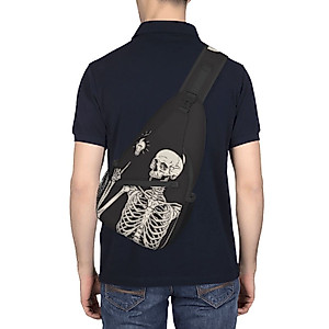 Yamegoun Funny Skull Sling Bag Backpack Women Men Crossbody Shoulder Chest Bag Unisex for Travel Casual Hiking with Adjustable Strap