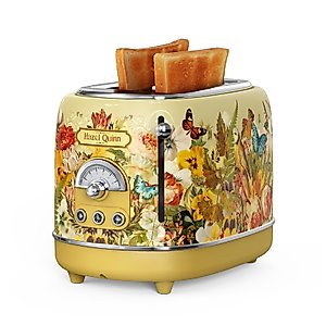 Hazel Quinn X Eduardo Recife Collaboration 2-Slice Retro Toaster, 6 Browning Levels, 3 Functions-Defrost/Reheat/Cancel, Removable Crumb Tray for Easy to Clean, 1.5 Inches Extra Wide Slots