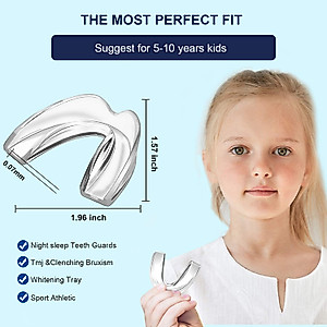 Kids Mouth Guard for Teeth Grinding, Pack of 4 Bite Guards + Dental Guard Case, Eliminate Clenching Bruxism, Teeth Whitening Tray & Sports, Child Moldable Bite Guards(5-10 Years Old Kids)