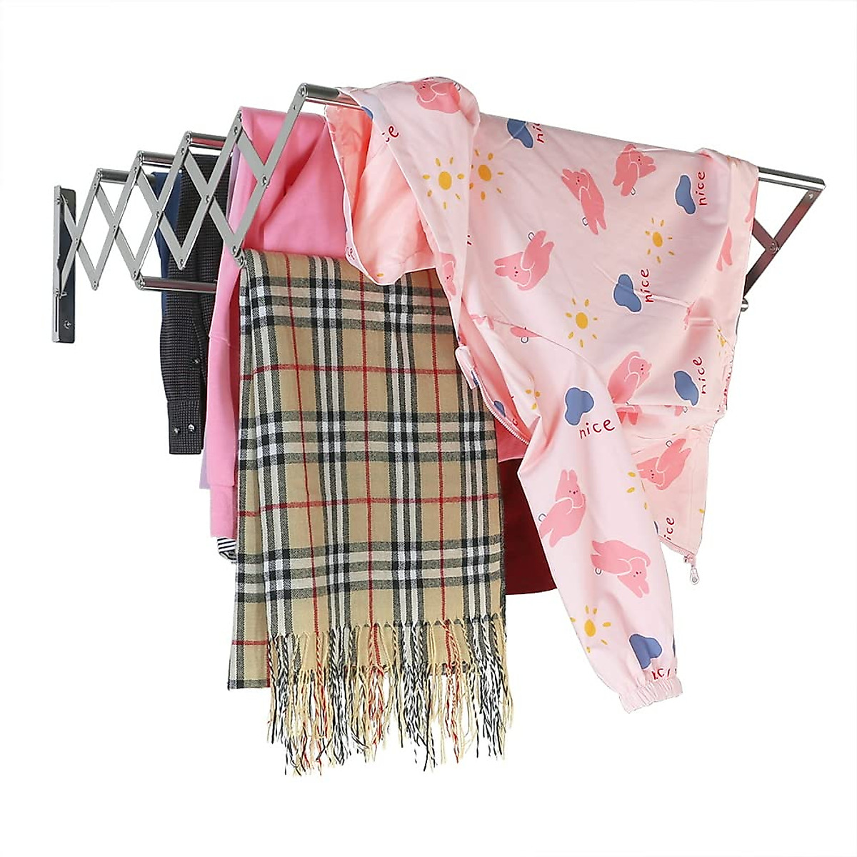 LANDBEAUTY Wall Mounted Laundry Clothes Drying Rack Clothing Heavy Duty Retractable Accordion Wall Hanger Collapsible Hanging Towel Holder for Laundry Room Bathroom(Extra Large 31.5",7-One-piece Rods)