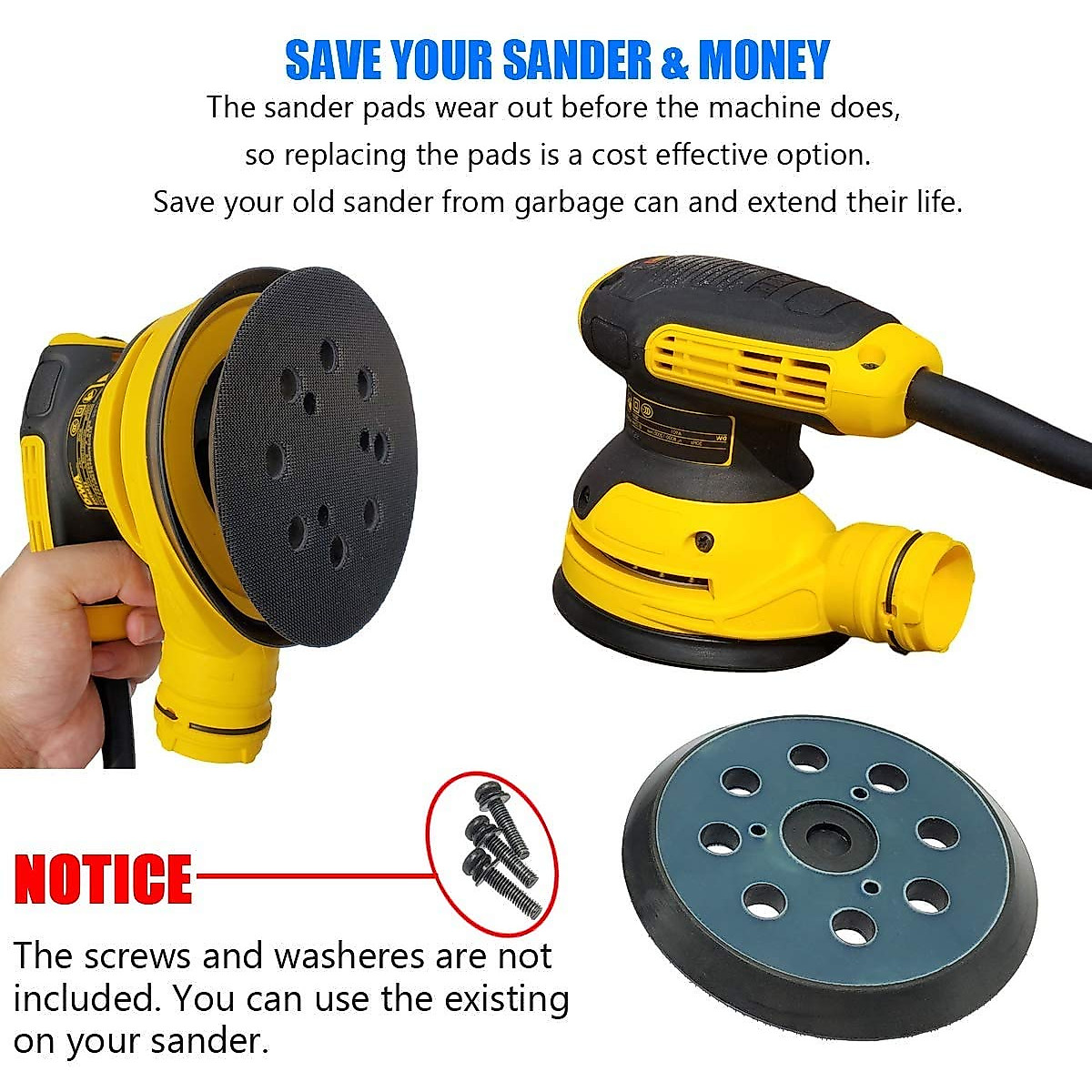 5 Inch 8-Hole Hook and Loop Sander Pads Replacement Sanding Pads for DeWalt DW420, DW421, Dw423, DW426, D26451, D26453 Orbital Sander…