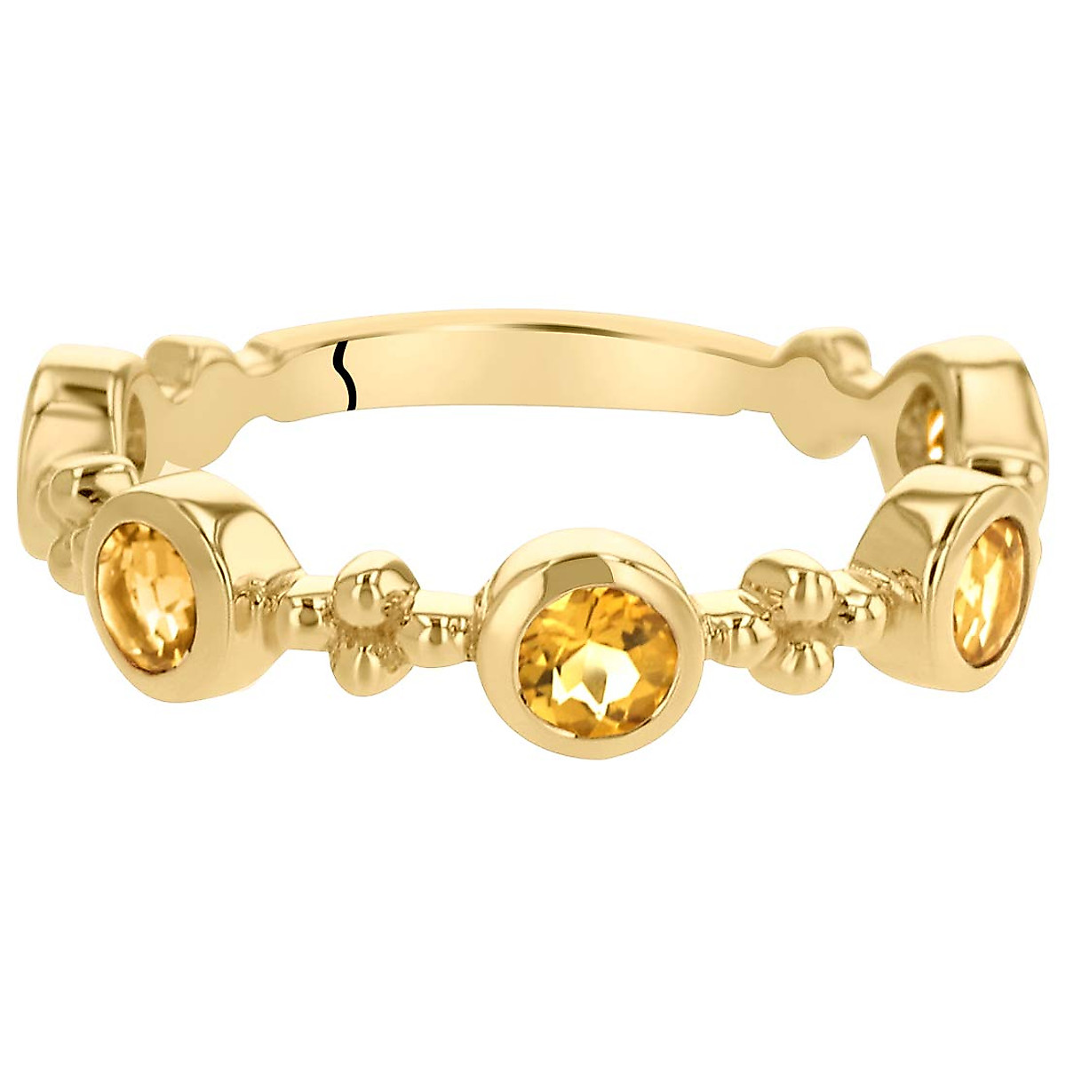PEORA Citrine 5-Stone Tiara Stackable Ring Band for Women 925 Yellow Gold-tone Sterling Silver, Natural Gemstone Birthstone, 0.75 Carat total Round Shape, Size 6